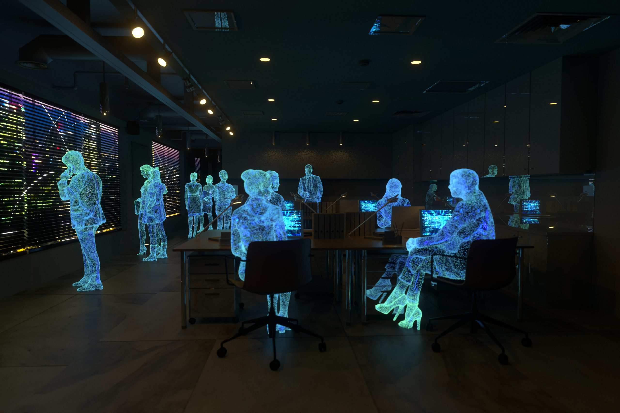 Working in metaverse with Cyber City skyline | Multiable ERP System in ...